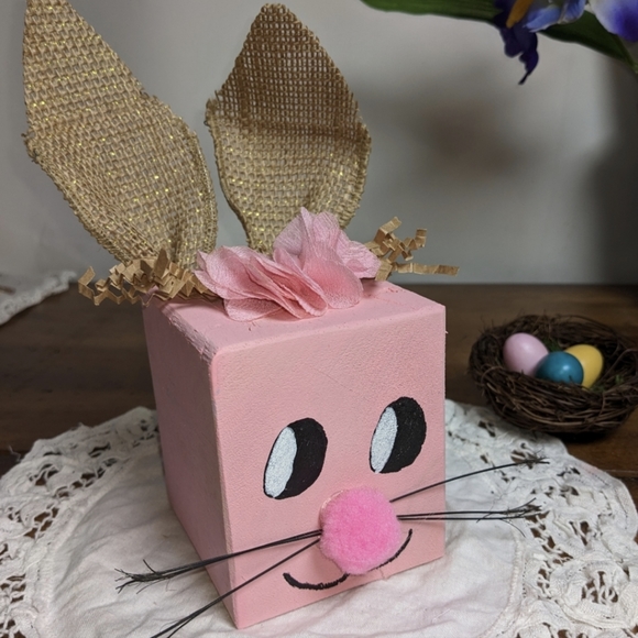 Hand Crafted | Accents | Wooden Block Bunny Light Pink | Poshmark